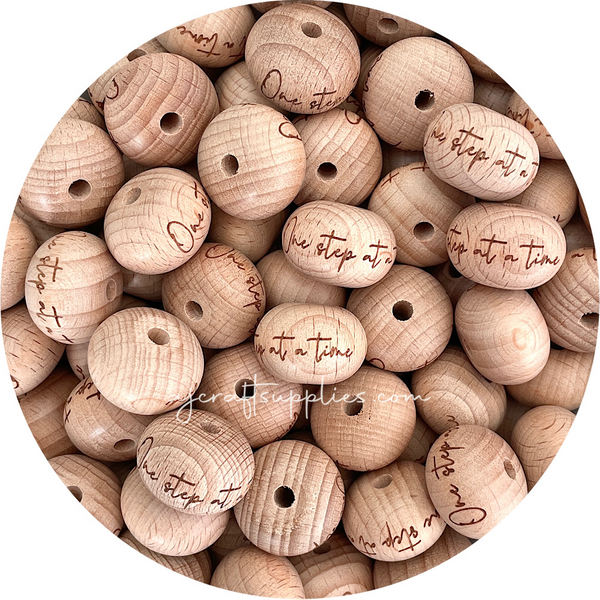 Beech Wood Engraved Beads (One step at a time) - 22mm abacus - 5 Beads ...
