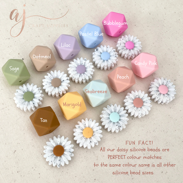 Marigold Speckled - 30mm Large Daisy Silicone Beads - 2 beads - AJ ...