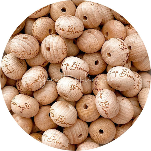 Beech Wood Engraved Beads (Keep Blooming) - 22mm abacus - 5 Beads - AJ ...
